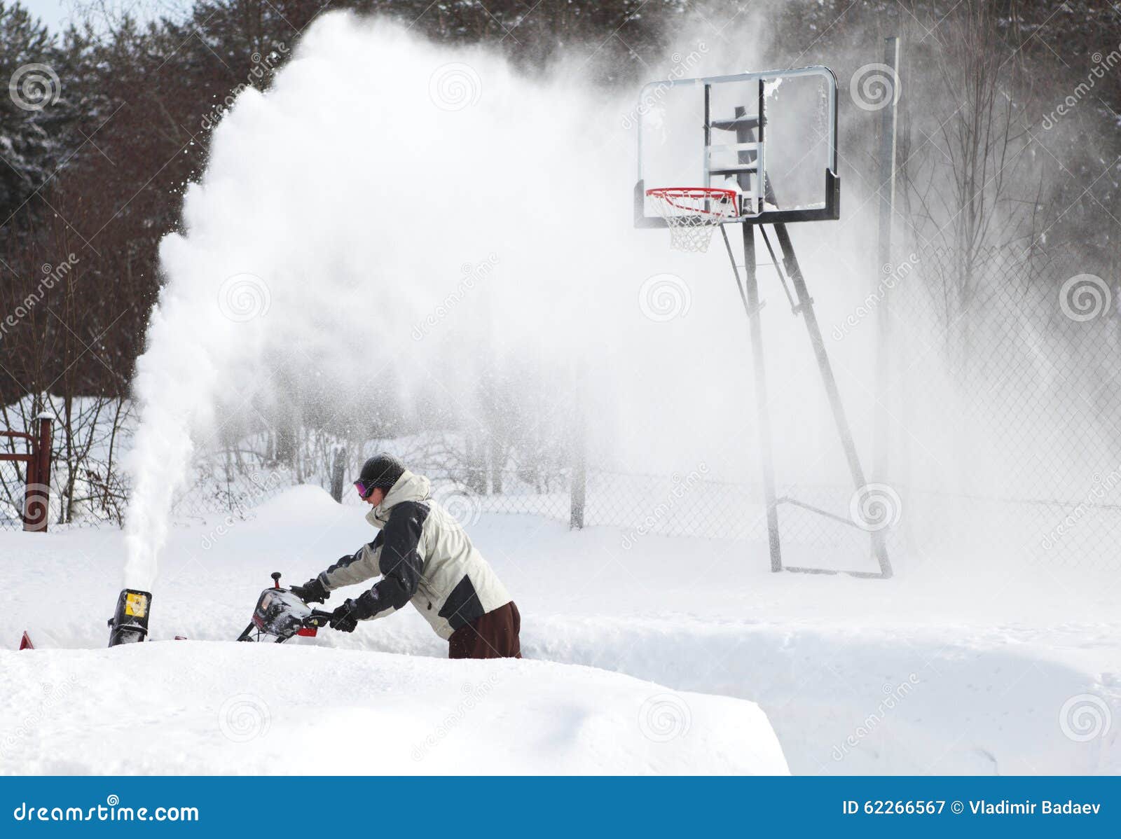 A Man Works Snow Blowing Machine Stock Image - Image of person, people ...