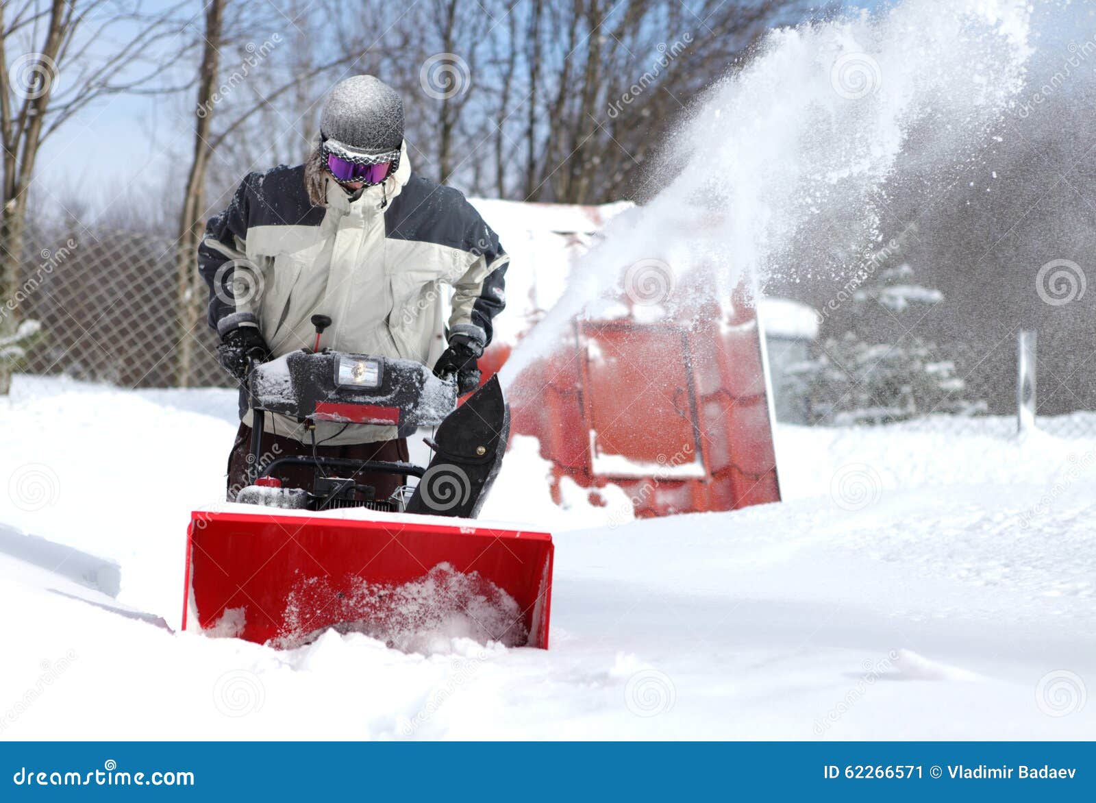 A Man Works Snow Blowing Machine Stock Image - Image of person, blades ...