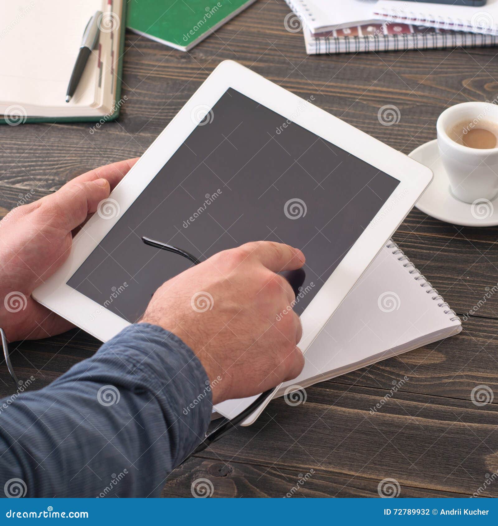 Man works using a tablet stock photo. Image of meeting - 72789932