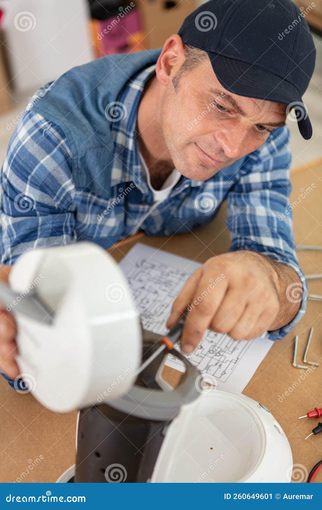 Man in Workshop Repairing Broken Coffee Machine Stock Image - Image of ...
