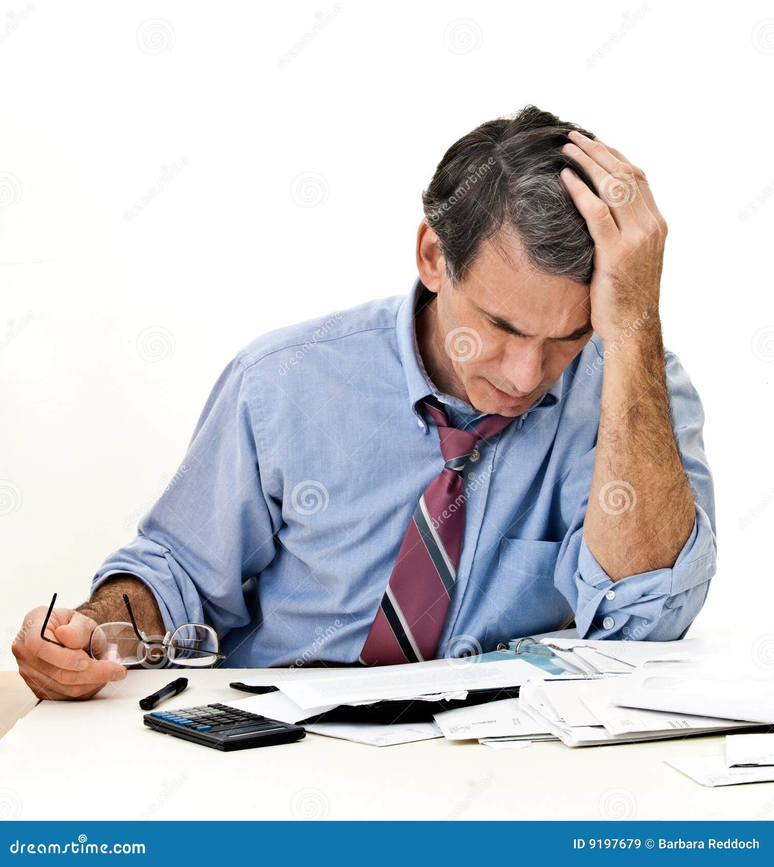 Man Worried About Bills And Bankruptcy Royalty Free Stock Images