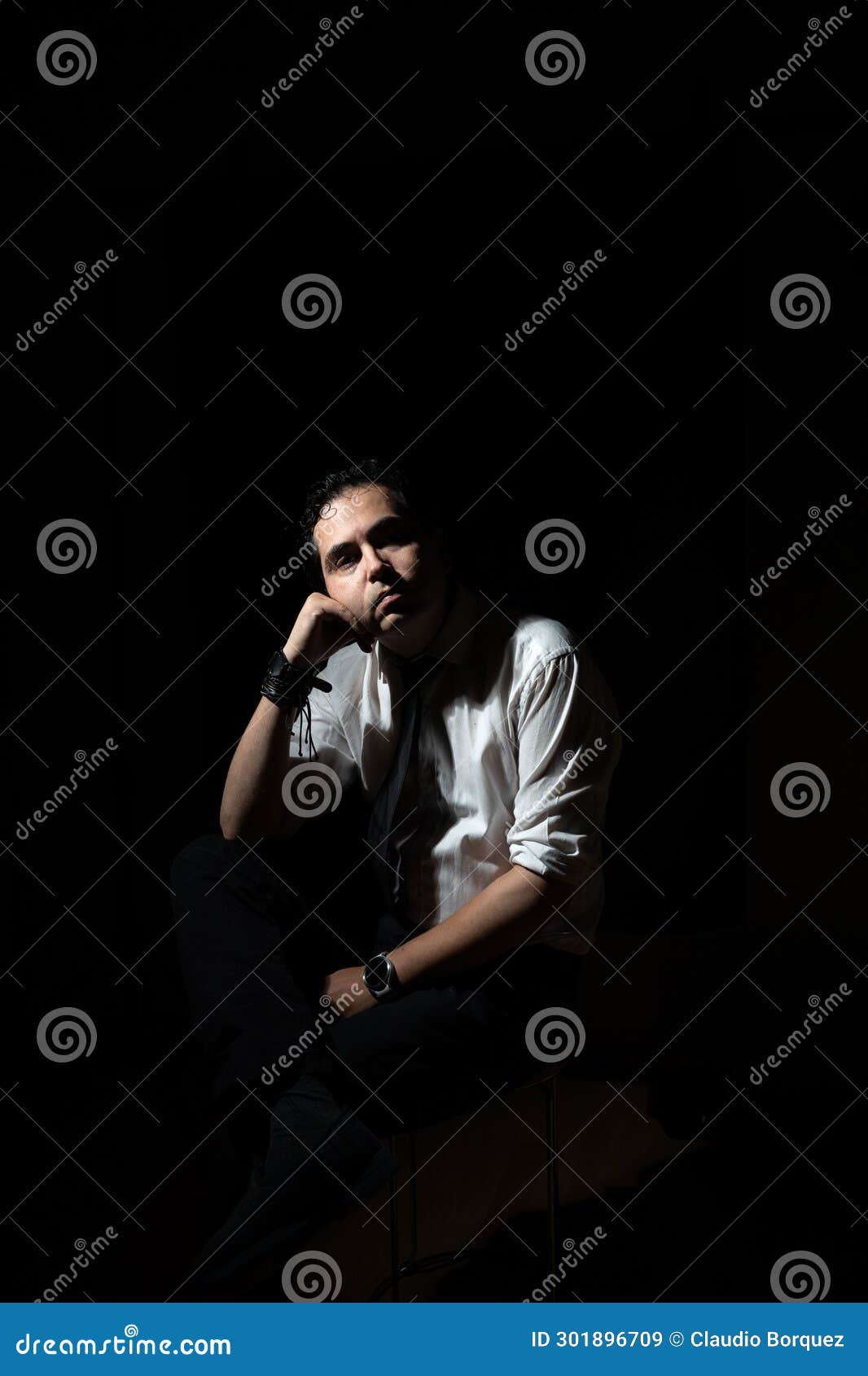Man Worried in the Dark Thinking Stock Image - Image of people ...