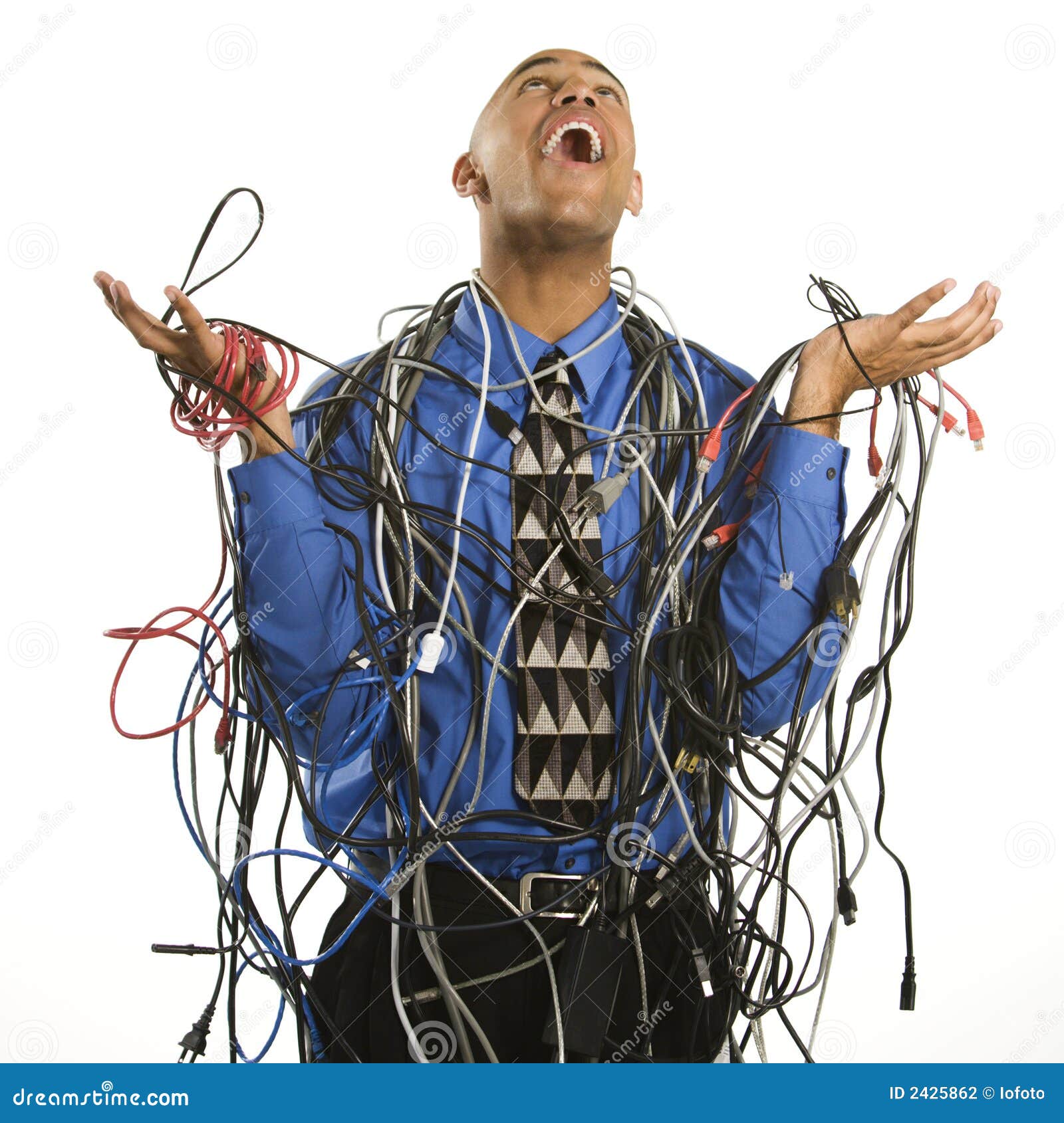 Man wrapped in cables. stock photo. Image of colour, person - 2425862