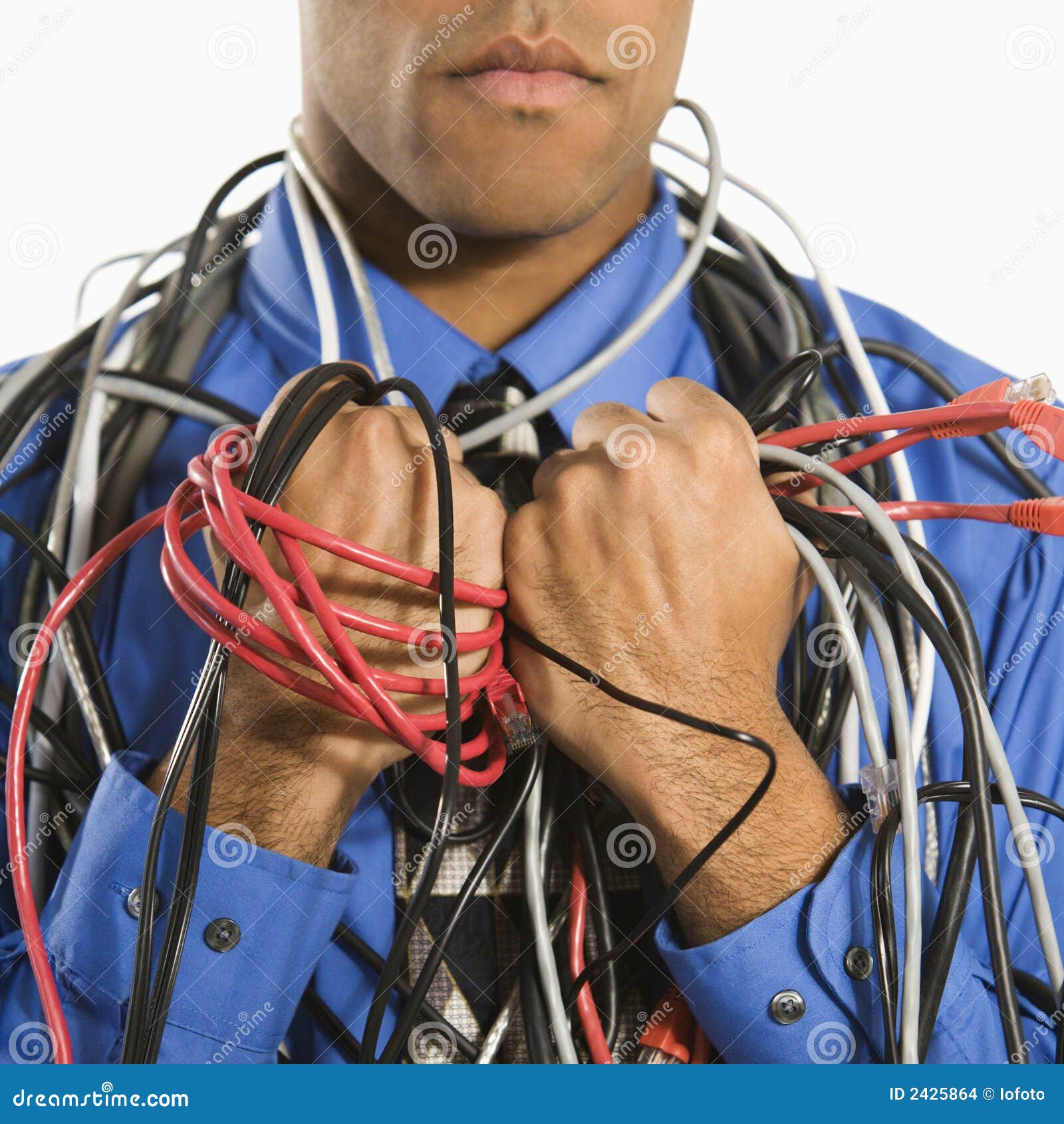 Man wrapped in cables. stock photo. Image of cable, african - 2425864