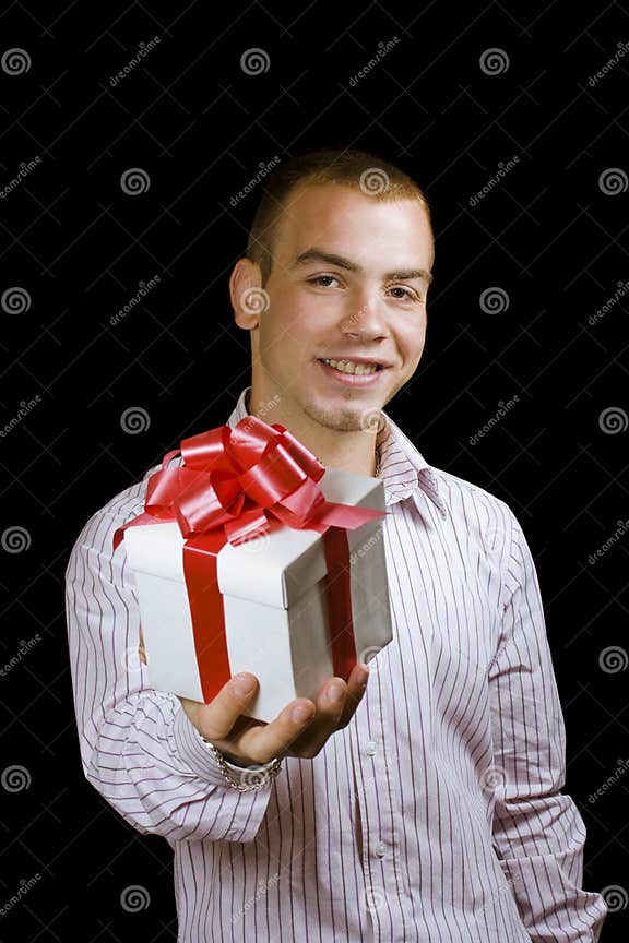 Man with a Wrapped Gift Box Stock Image - Image of confident, male ...