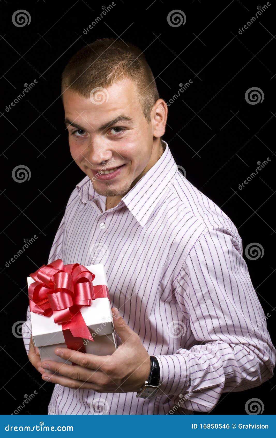 Man with a Wrapped Gift Box Stock Photo - Image of anniversary ...