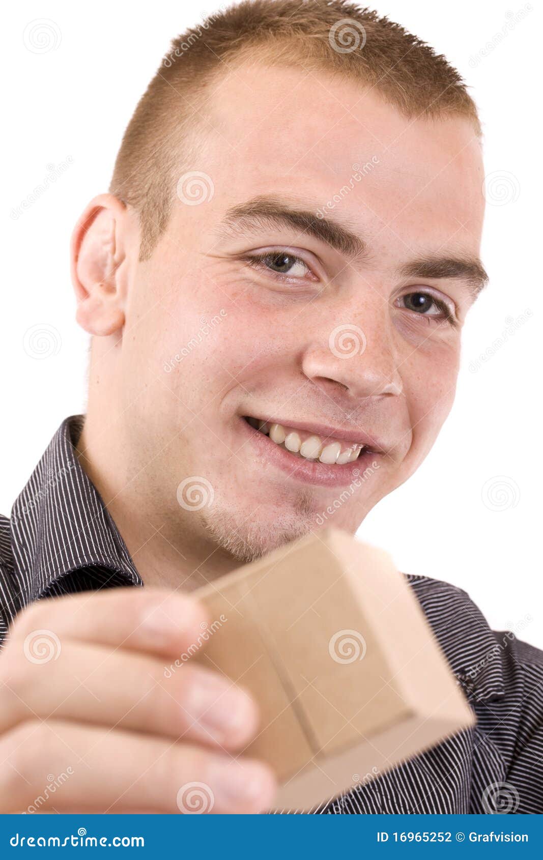 Man with a Wrapped Gift Box Stock Photo - Image of birthday, isolated ...