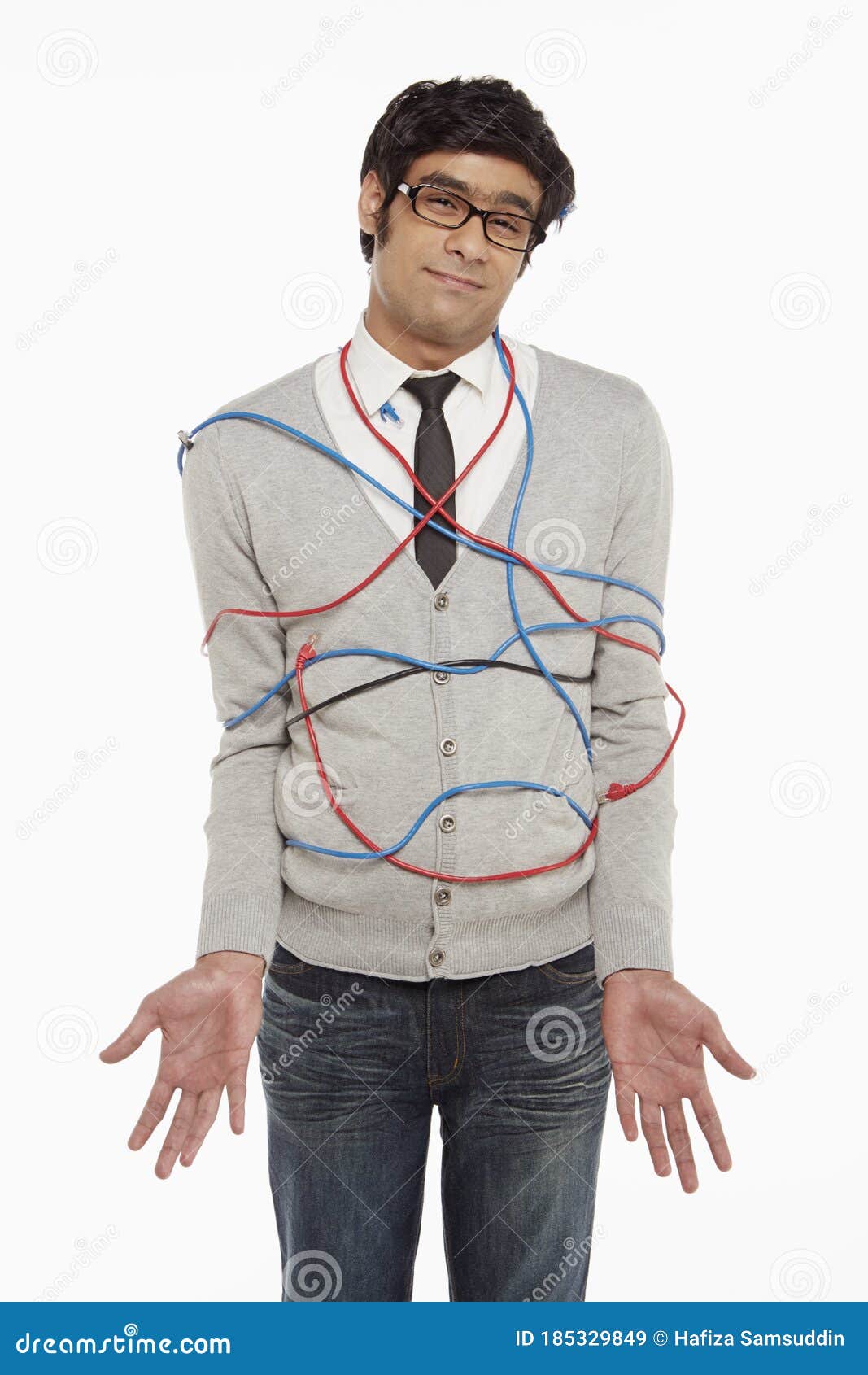 Man Wrapped in Network Cables Stock Image - Image of humor, ideas ...