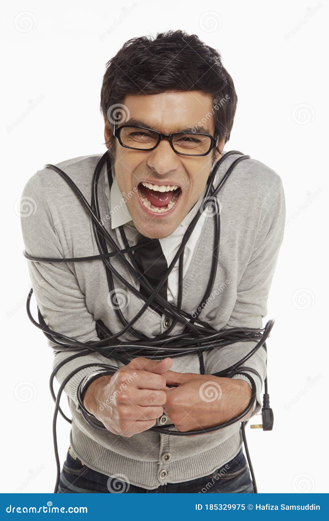 Man Wrapped in a Tangled Cable Stock Image - Image of casual, ethnicity ...