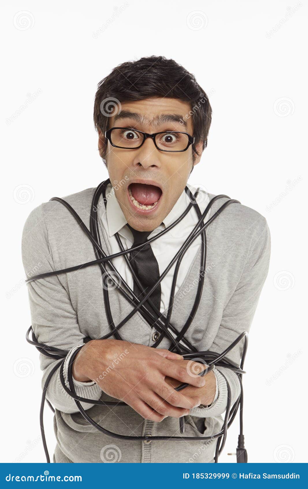 Man Wrapped in a Tangled Cable Stock Image - Image of adults, humor ...