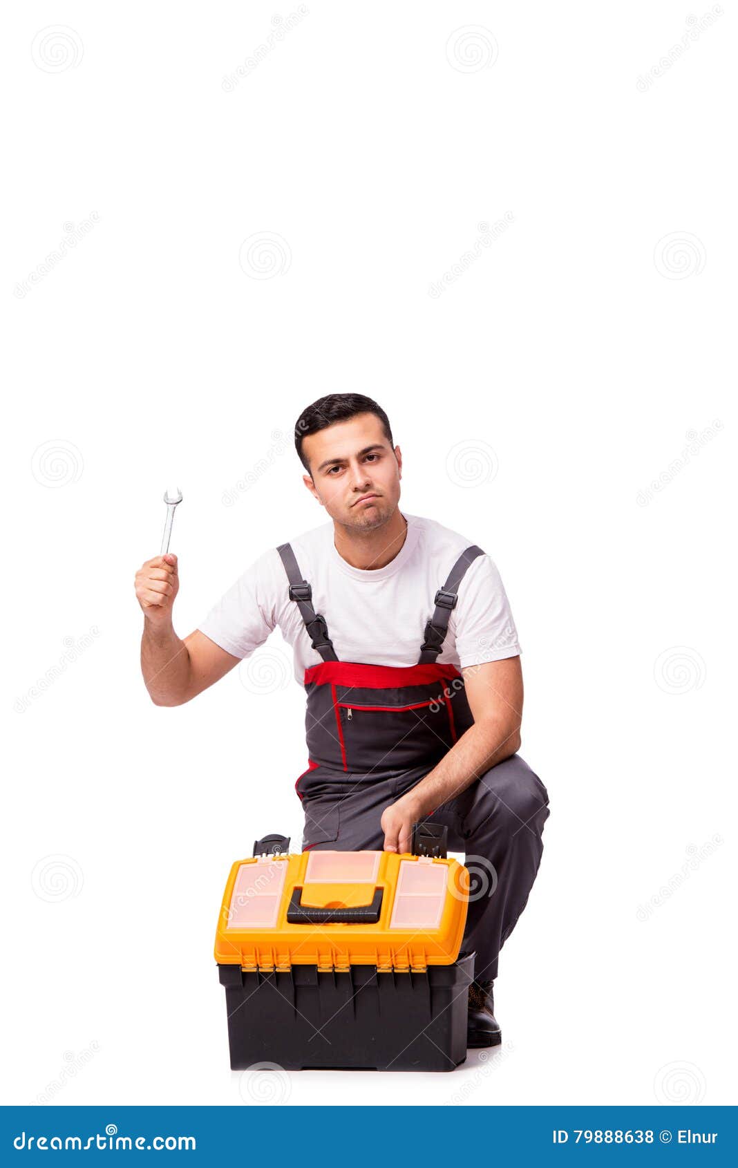 The Man with Wrench Isolated on White Stock Photo - Image of builder ...