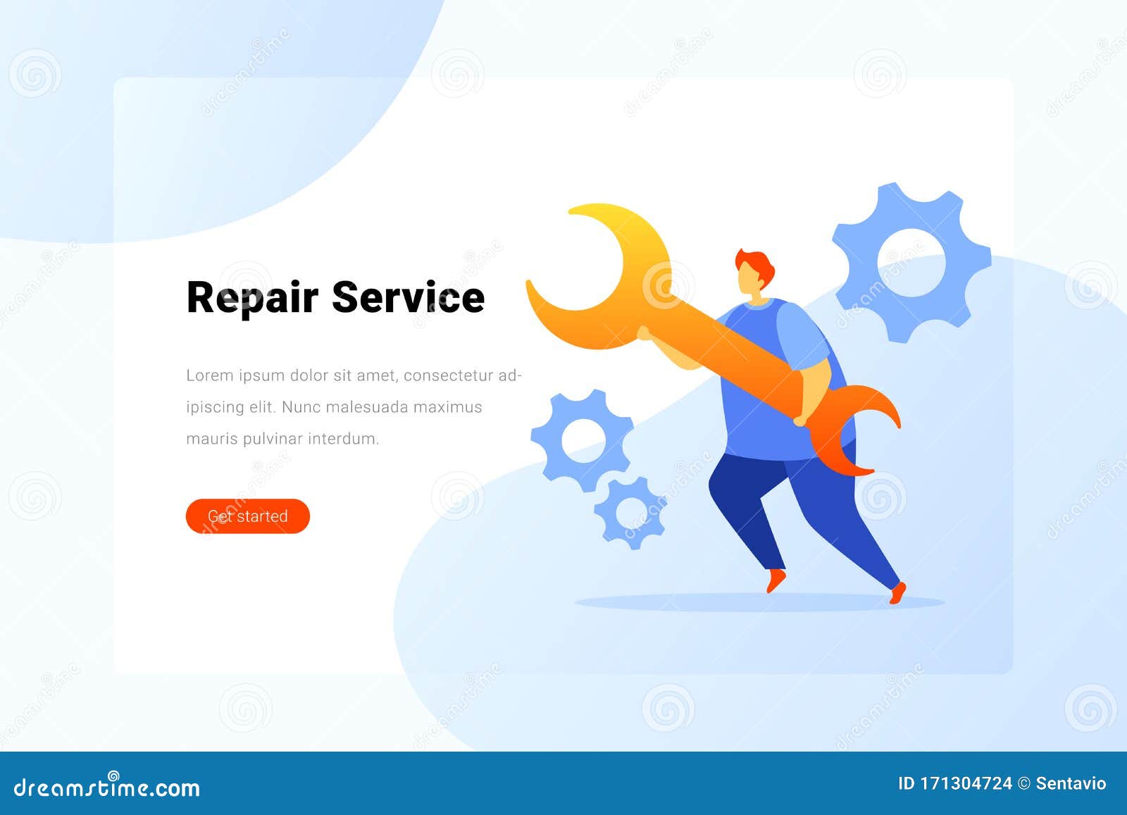 Man with Wrench Spanner Fix Repair Service Gears Flat Vector ...