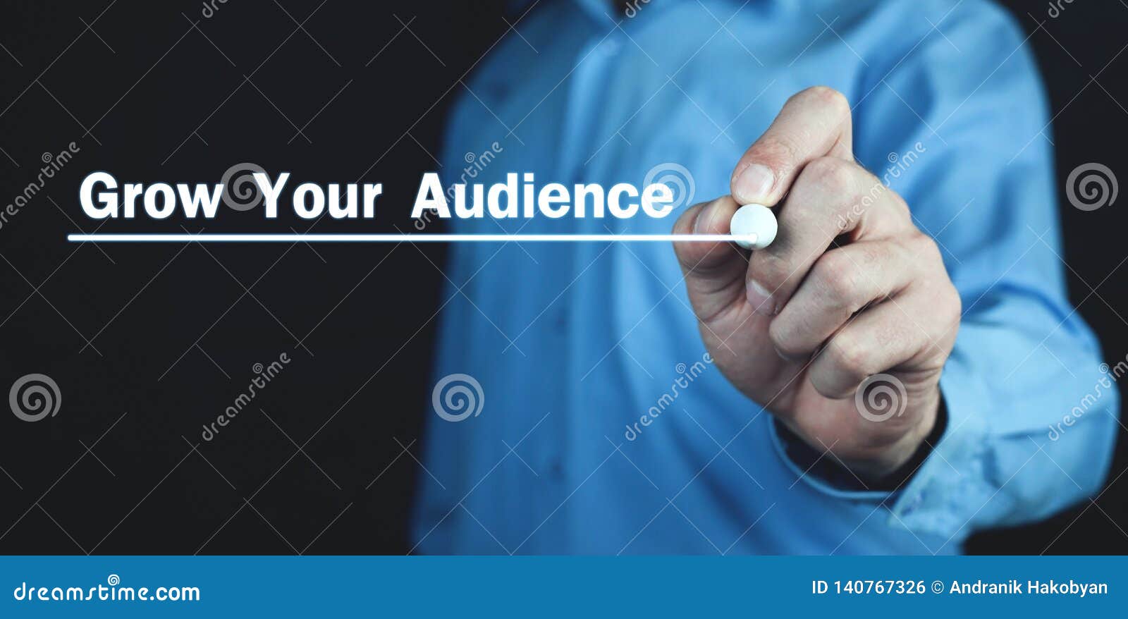 Man Write Grow Your Audience Text in Screen Stock Photo - Image of ...