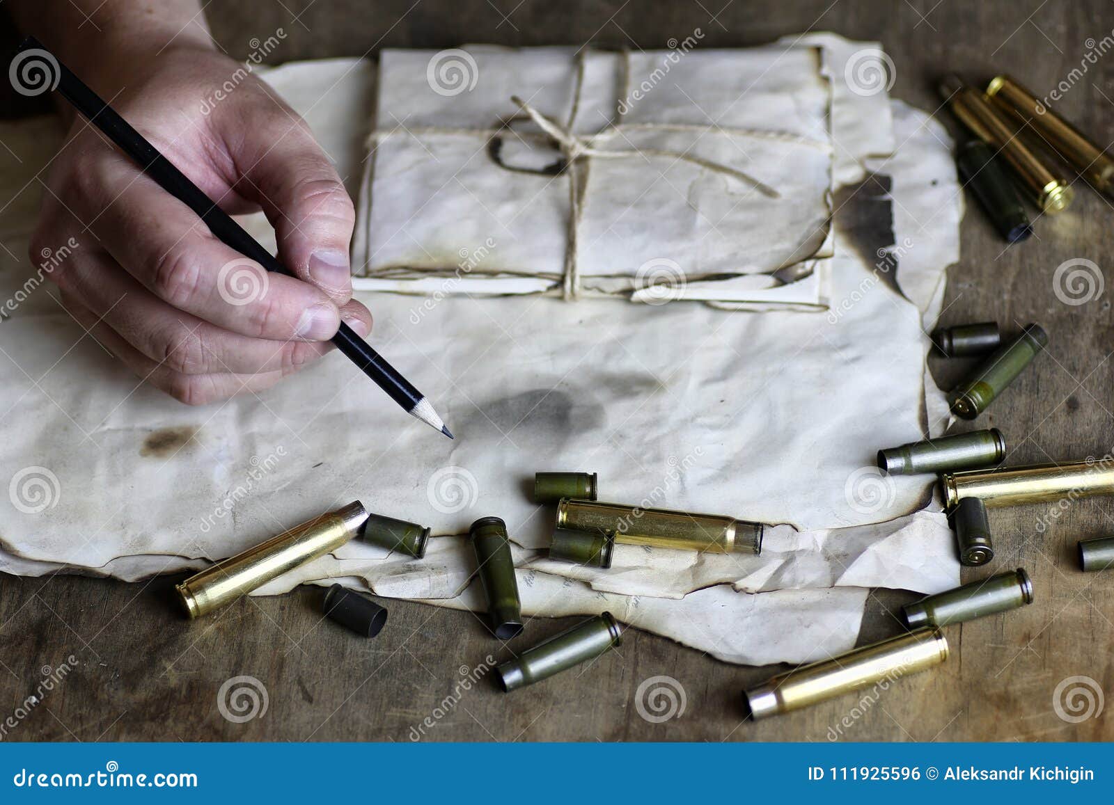 Man Write Letter Retro Bullet on the Table Stock Photo - Image of ...