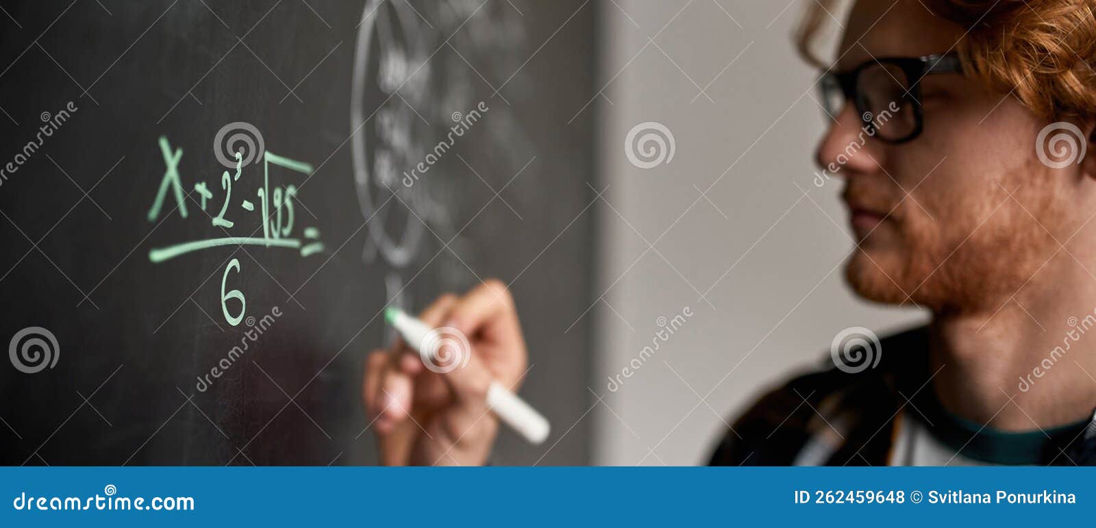 Man Write Math Formula with Marker on Blackboard Stock Photo - Image of ...