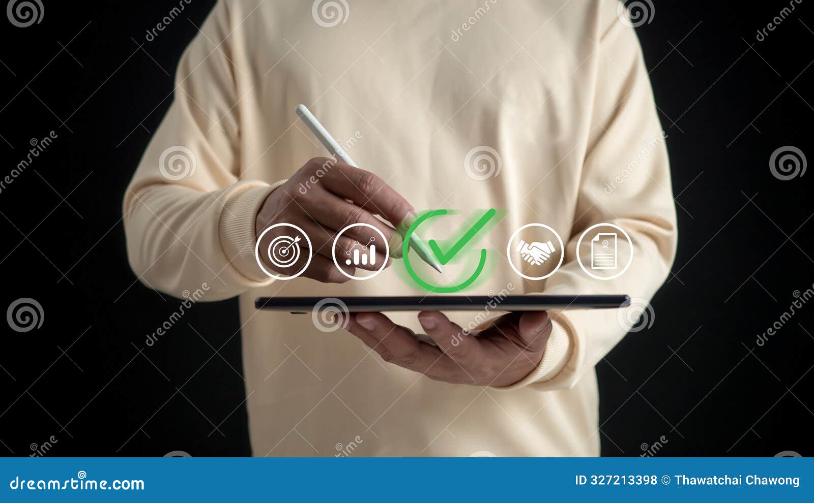 Man Write or Tick Correct Mark To Approve Document or Project ...