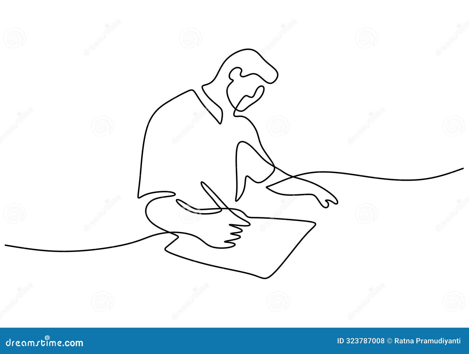 Man Writer Writing on Paper in One Continuous Line Drawing Style Stock ...