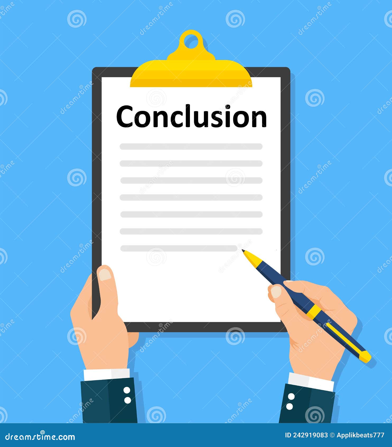 Man Writes Conclusion. Paperwork, Sheets in Folder Flat Design - Stock ...