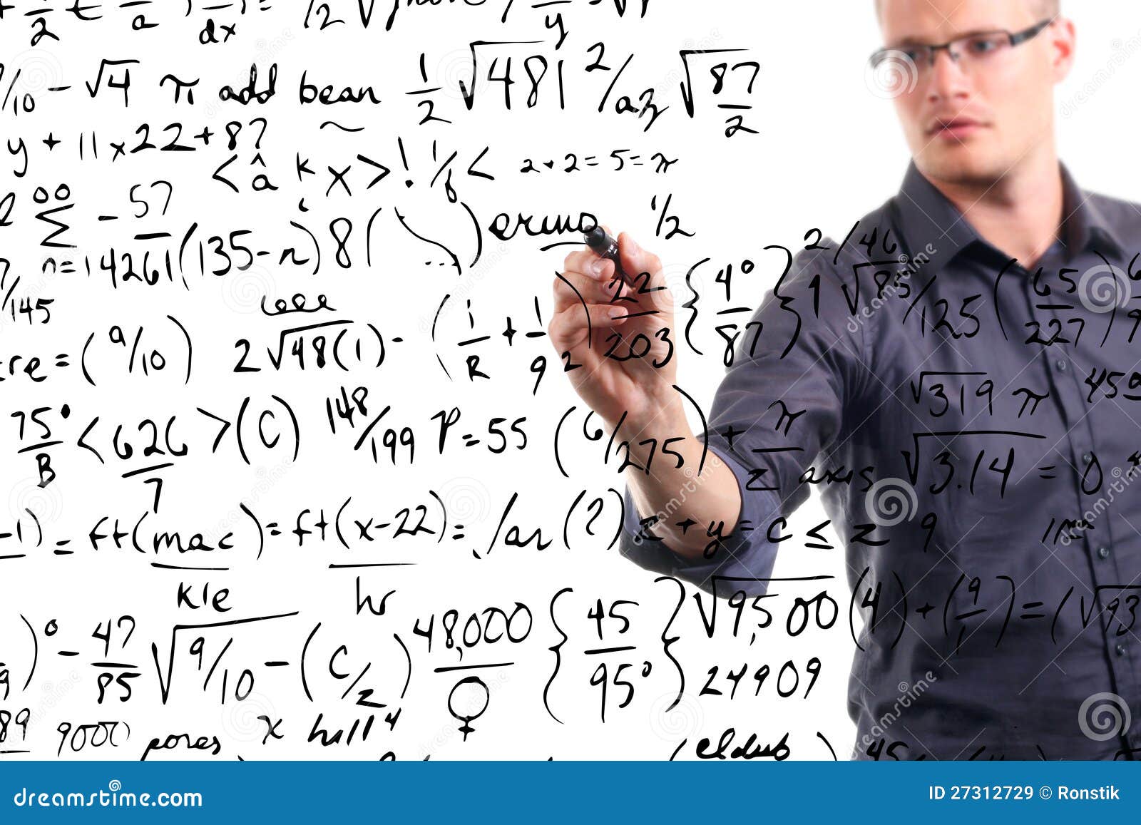 Man Writes Mathematical Equations on Whiteboard Stock Image - Image of ...