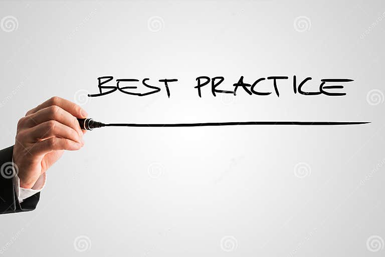 Man Writing Best Practice on a Virtual Screen Stock Image - Image of ...