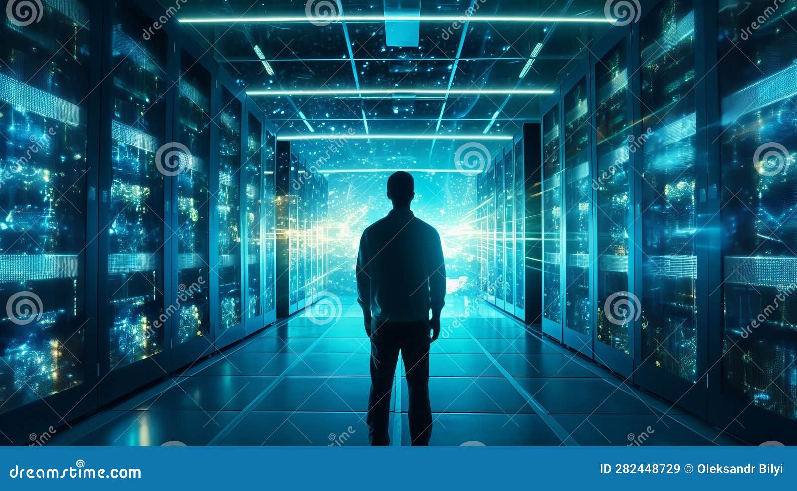 Man Writing in Big Sized Room with Computer Desk Stock Illustration ...
