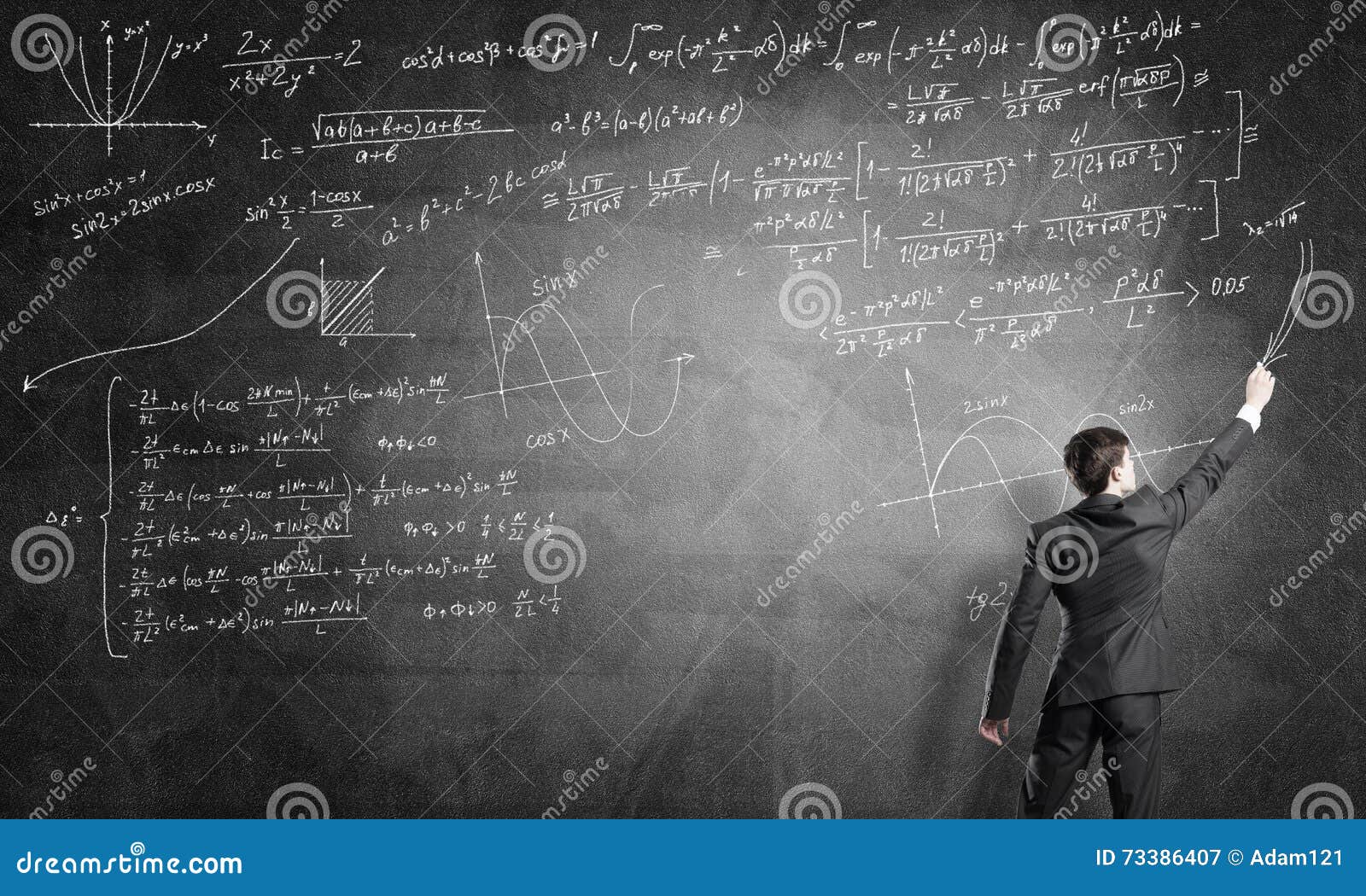 Man writing on blackboard stock image. Image of rear - 73386407