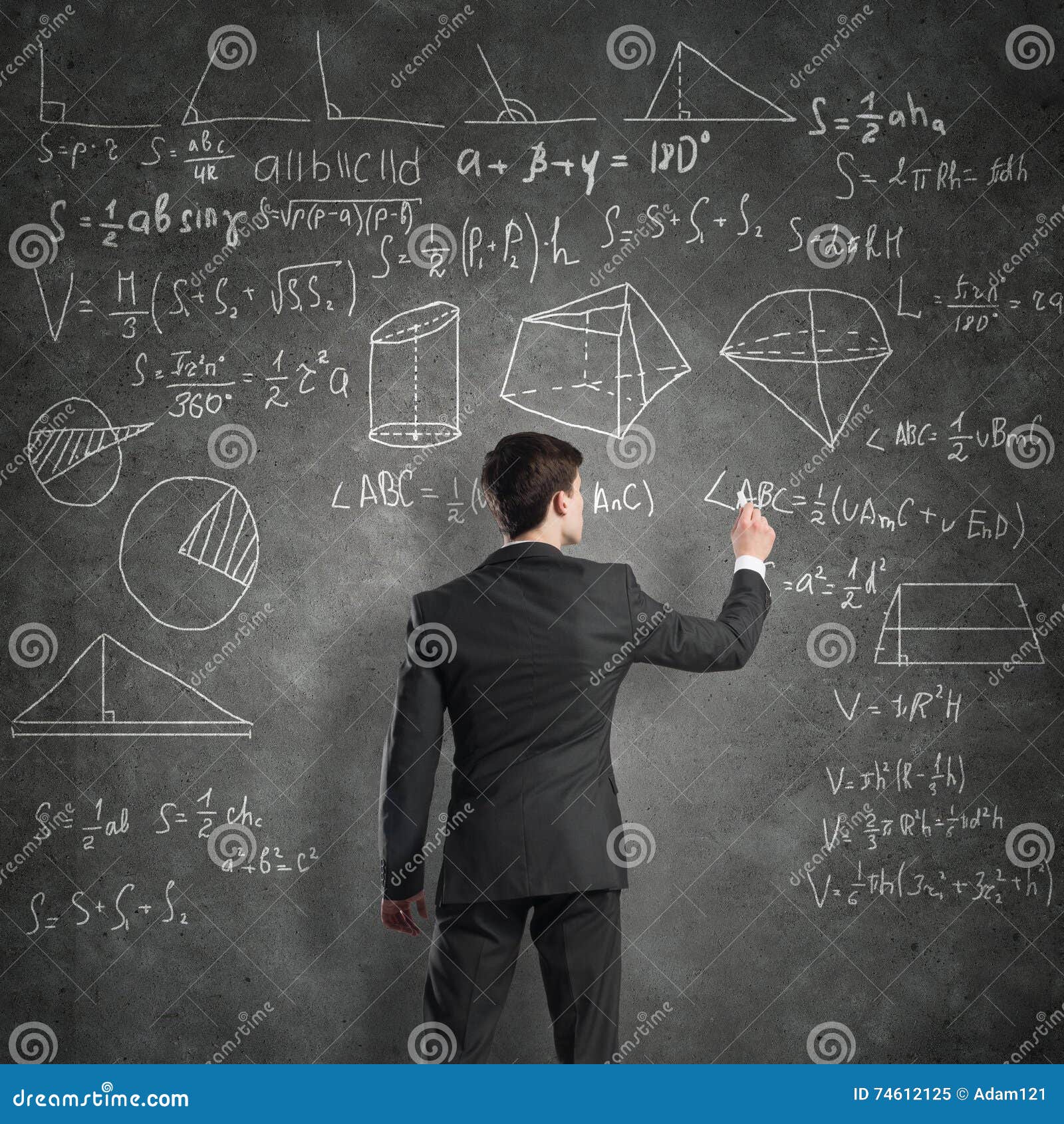 Man writing on blackboard stock image. Image of college - 74612125