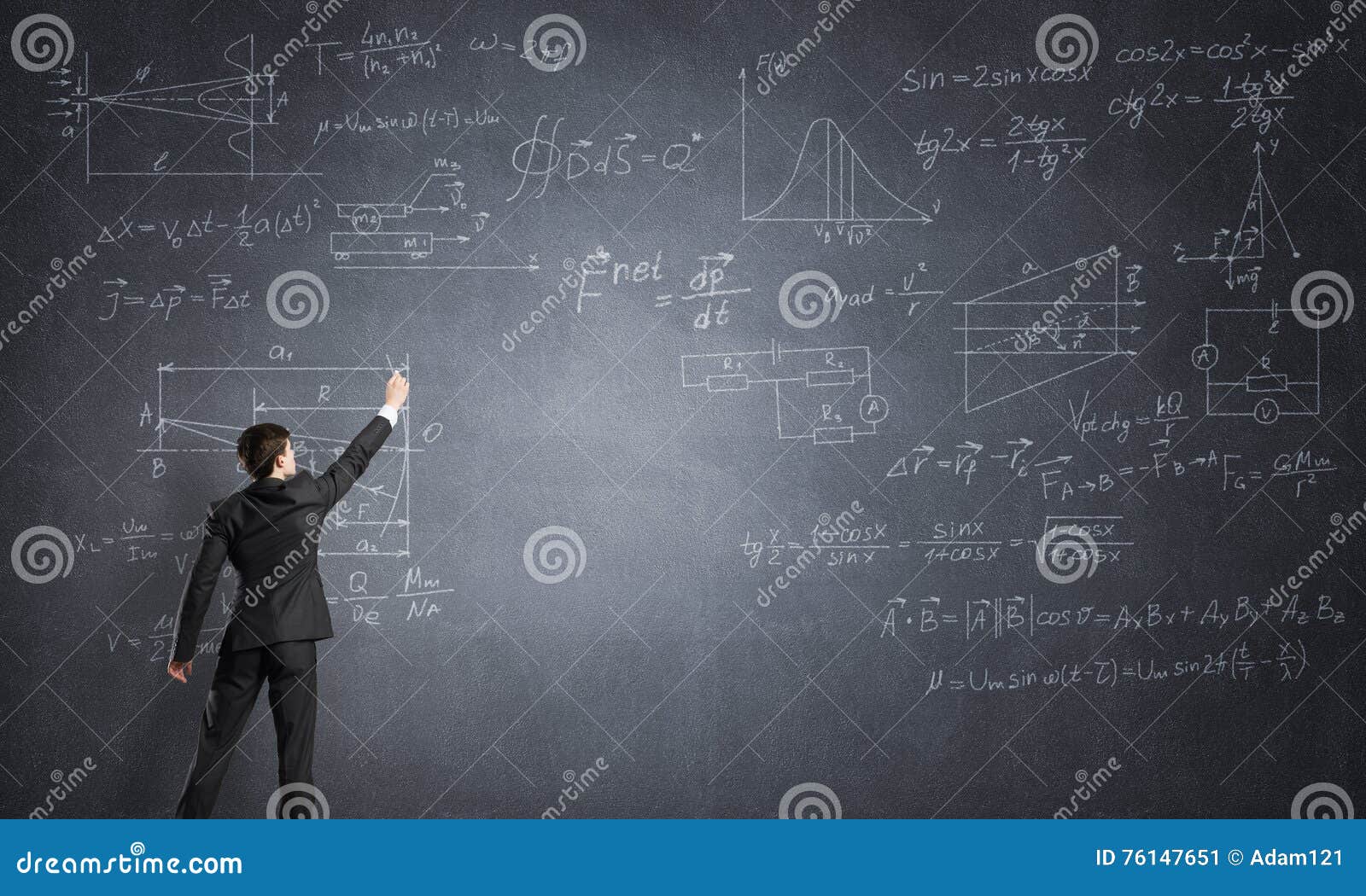 Man writing on blackboard stock image. Image of geometry - 76147651