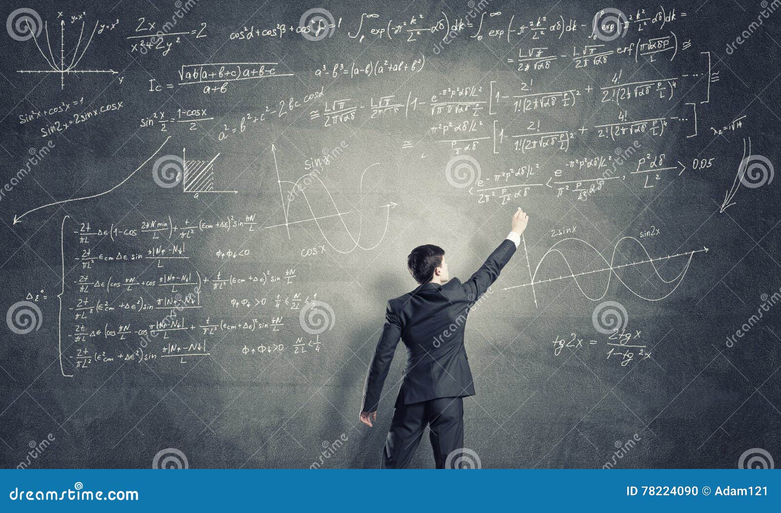 Man writing on blackboard stock photo. Image of graph - 78224090
