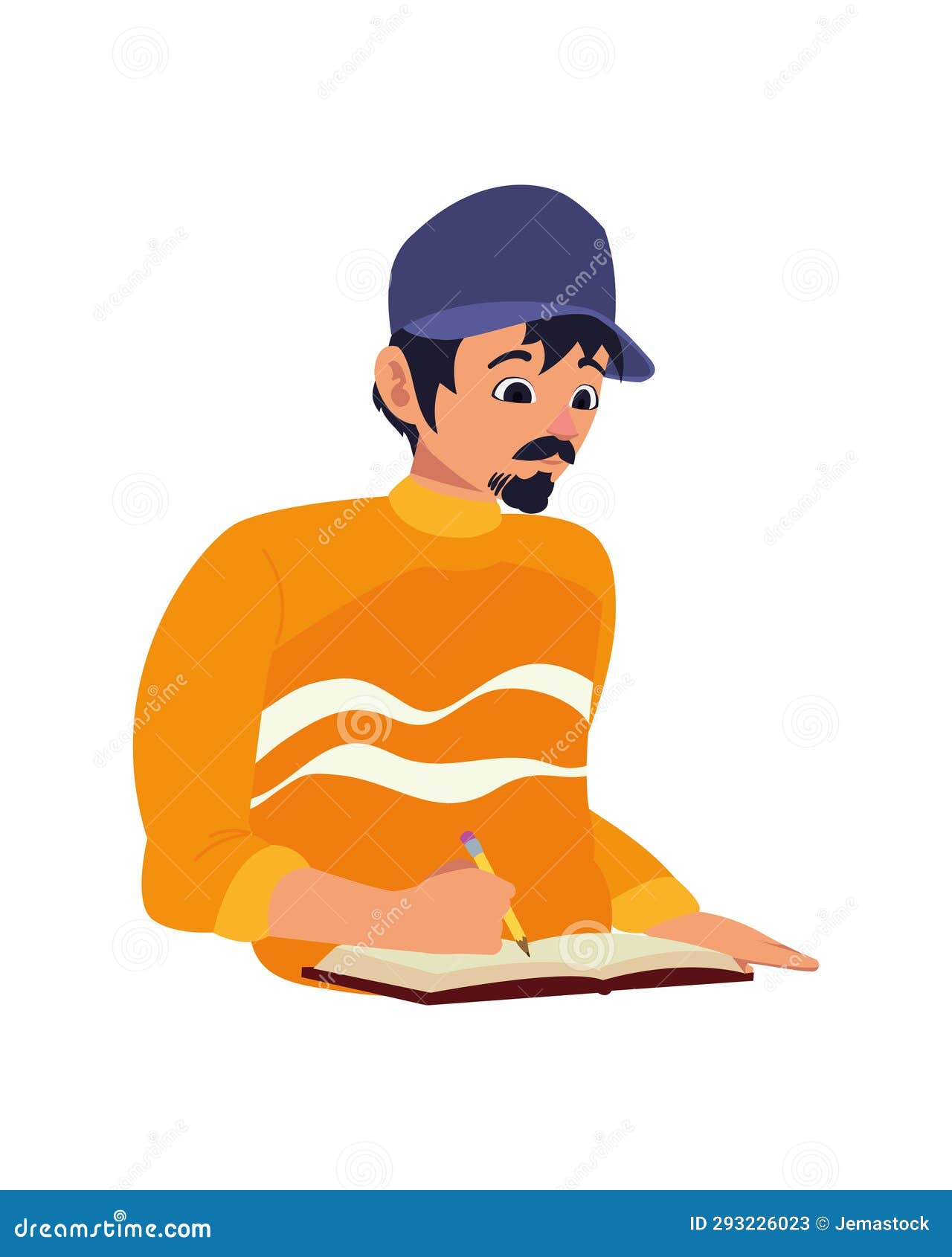 Man writing in a book stock vector. Illustration of alone - 293226023