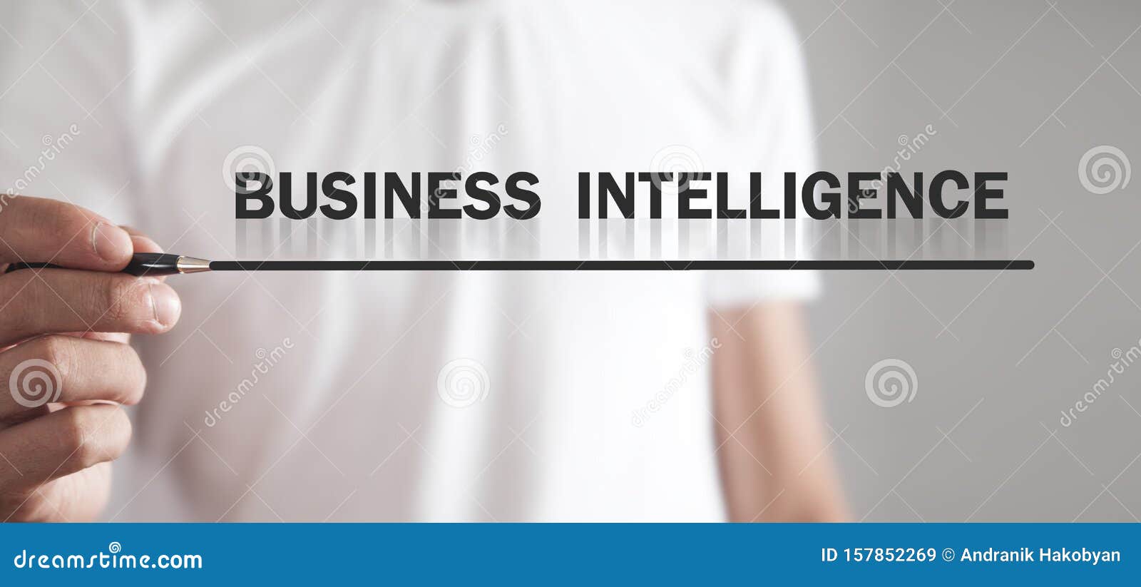 Man Writing Business Intelligence Text in Screen Stock Image - Image of ...