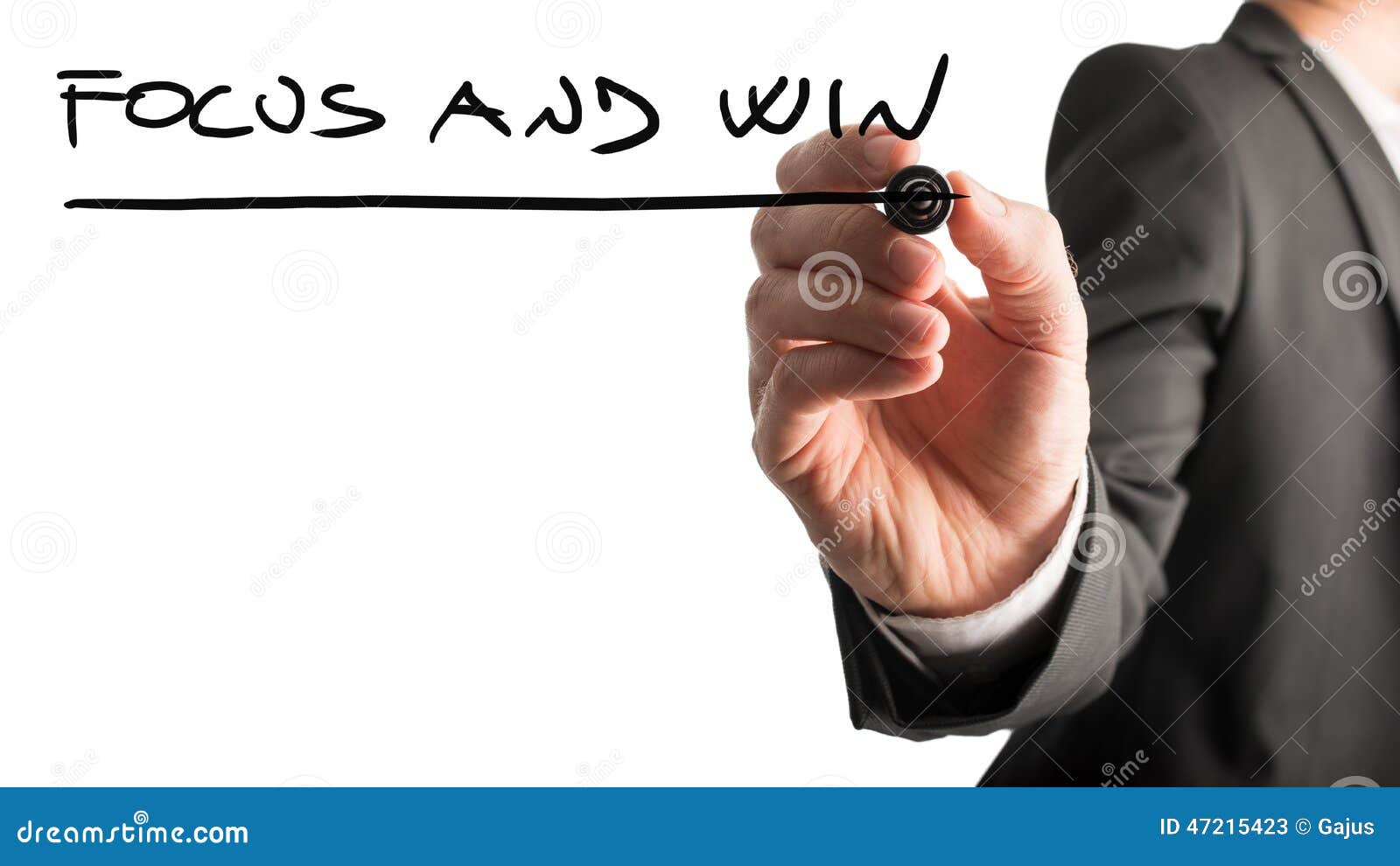 Man Writing a Business Motivational Message Focus and Win Stock Image ...