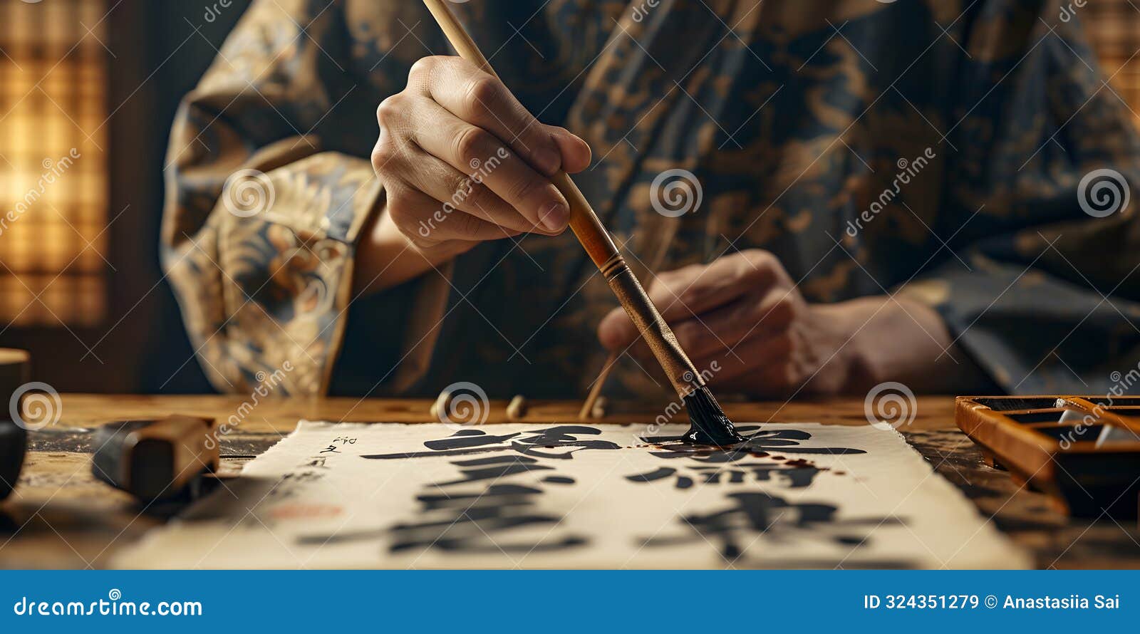 Man Writing Chinese Characters Stock Illustration - Illustration of ...