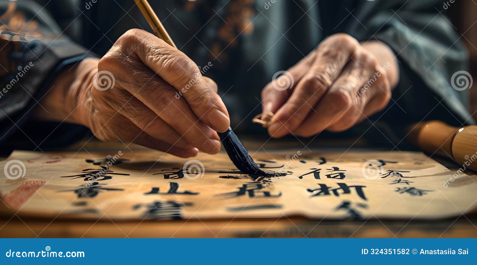 Man Writing Chinese Characters Stock Illustration - Illustration of ...