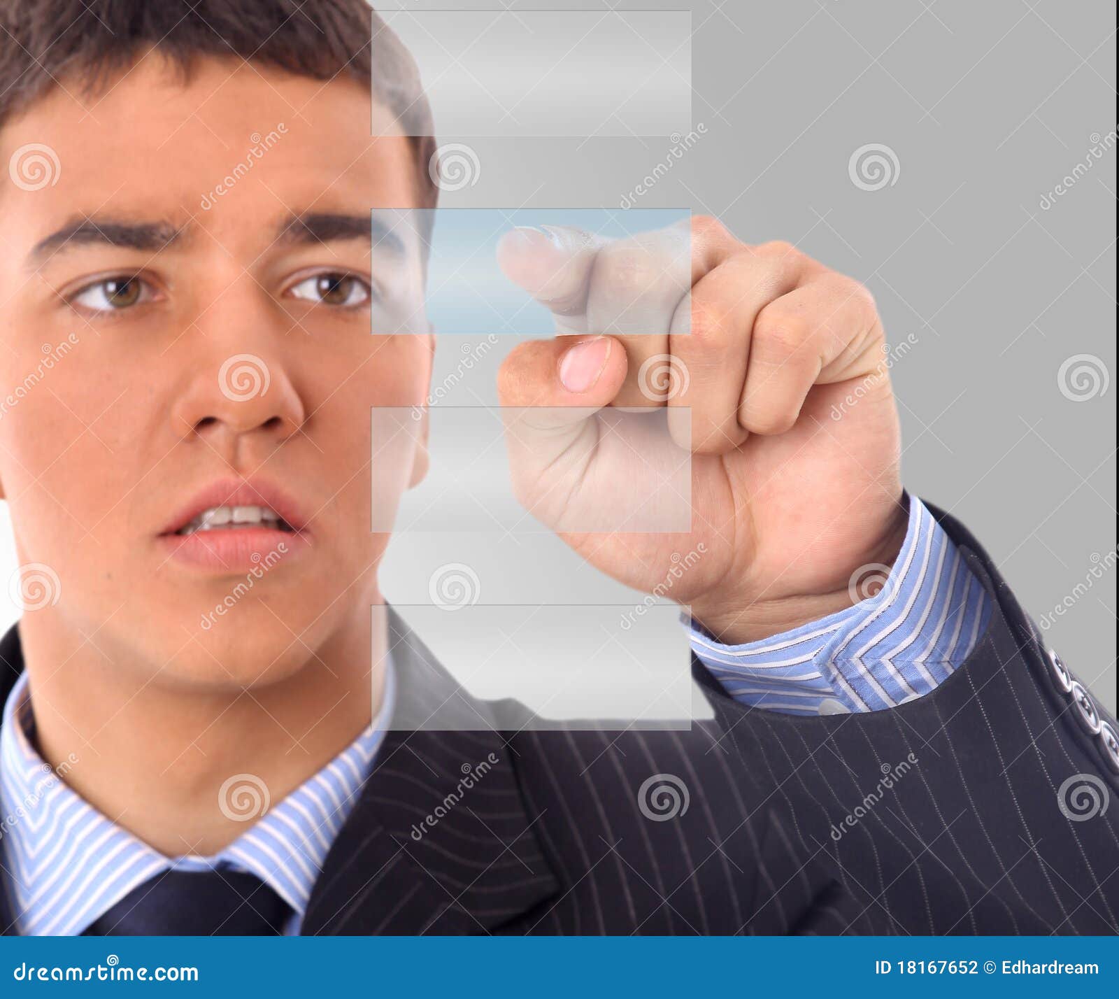 Man Writing on a Clear Screen Stock Photo - Image of reality, digital ...