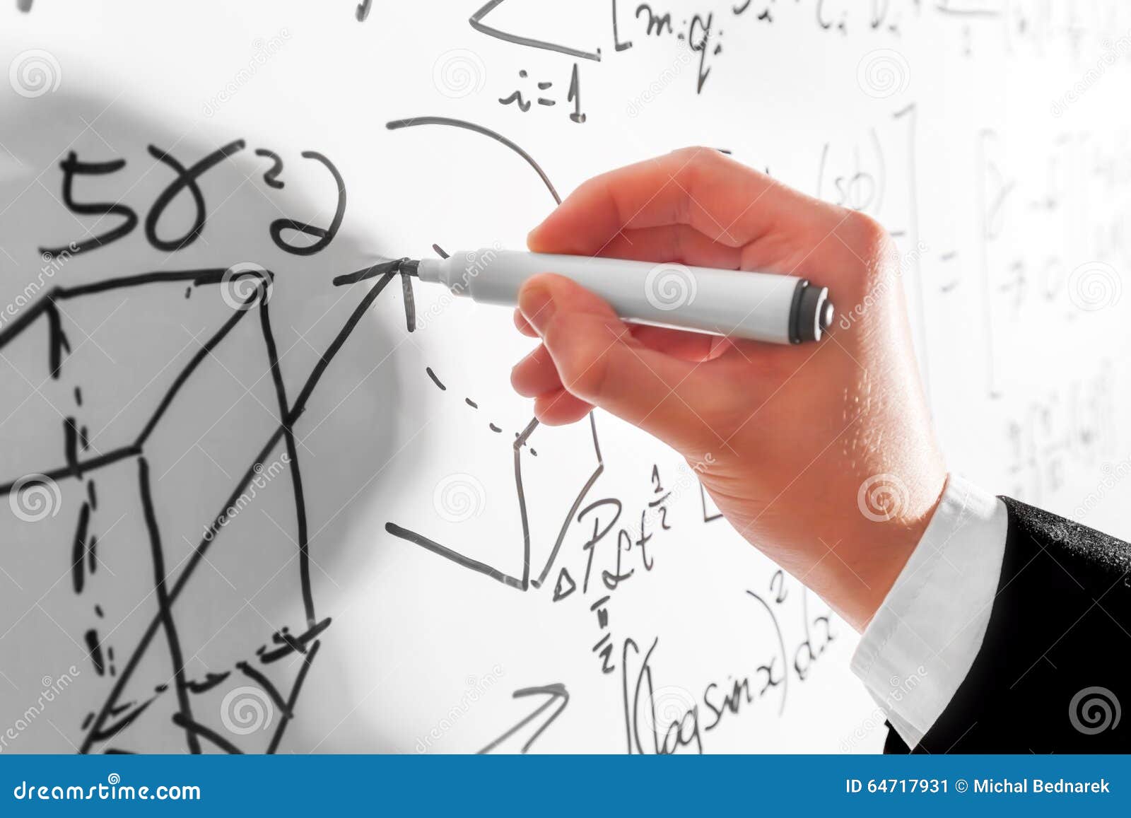 Man Writing Complex Math Formulas on Whiteboard. Mathematics and ...