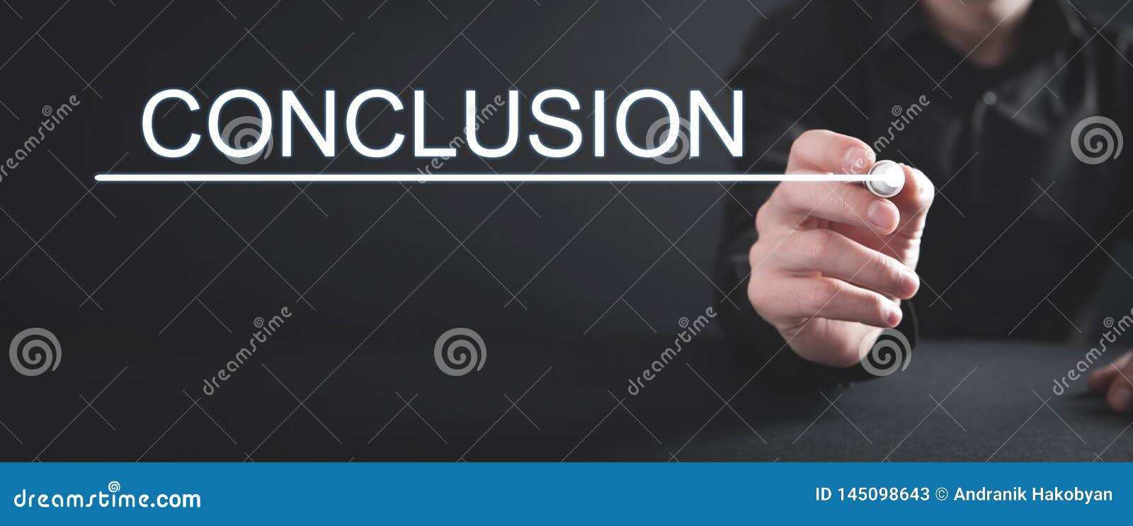 Man Writing Conclusion Text in Screen Stock Image - Image of text ...