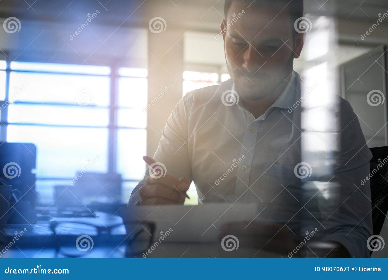 Man Writing Document. Business Man in Office Stock Image - Image of ...