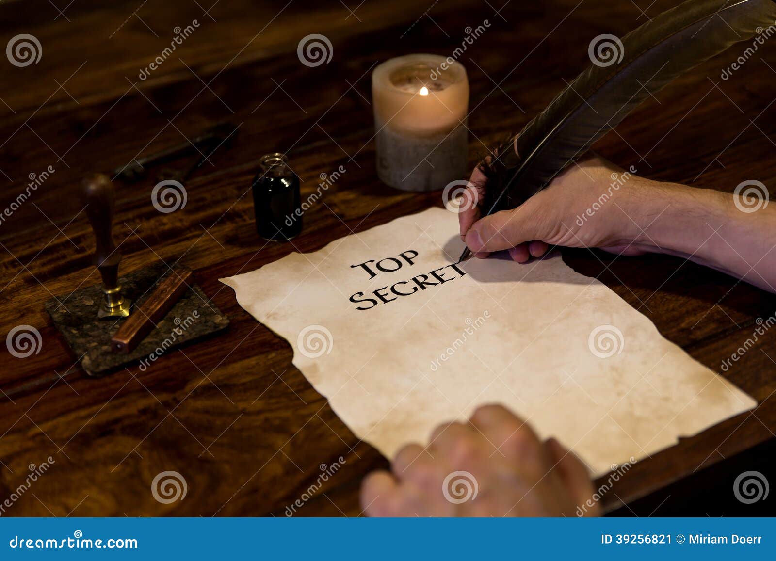 Man is Writing on Document Top Secret Stock Image - Image of parchment ...