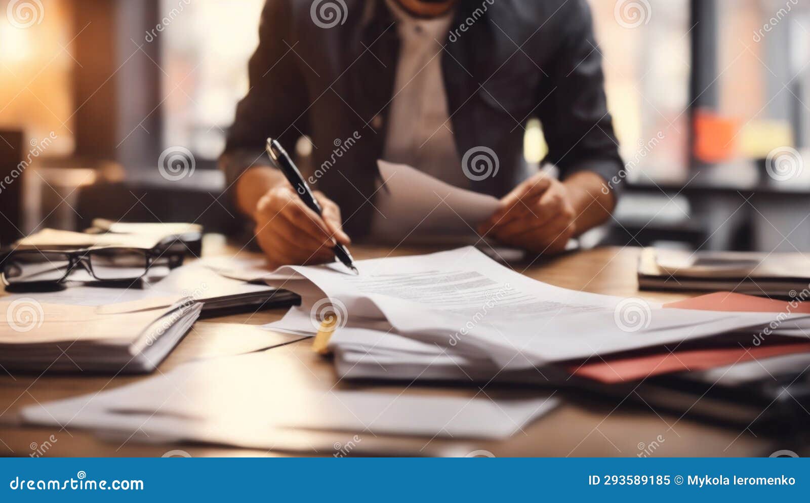A Man Writing Documents. Blurry Illustration Stock Illustration ...