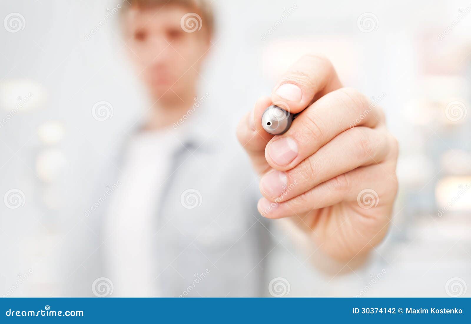 Man Writing on Glass Board or Working with Virtual Screen Stock Photo ...