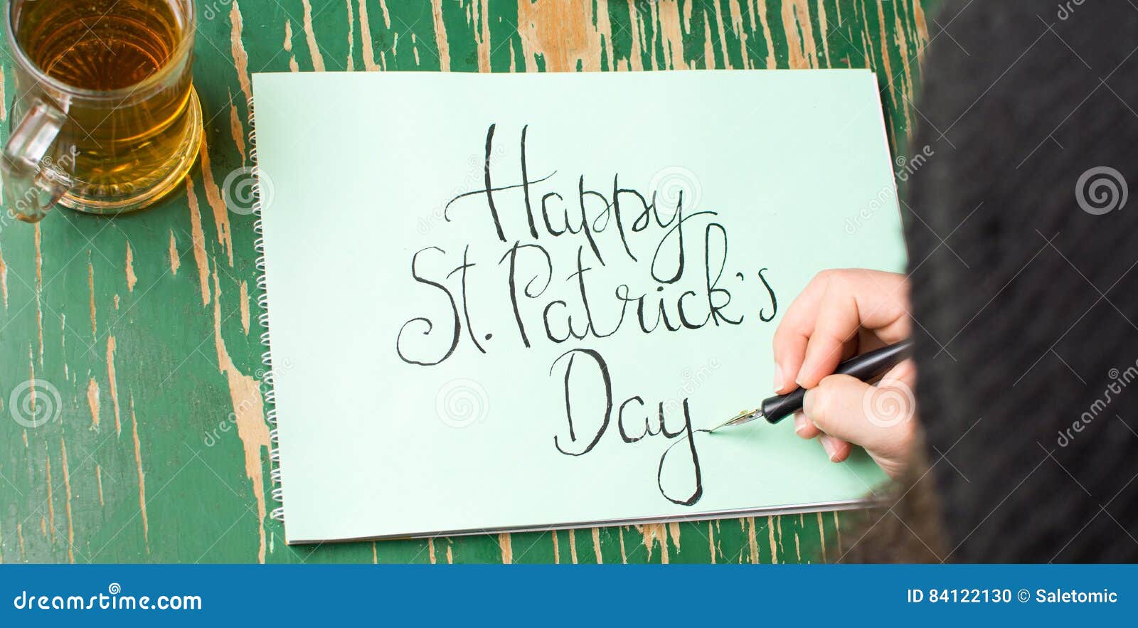Man Writing a Happy St Patrick Day Card Stock Photo - Image of hands ...