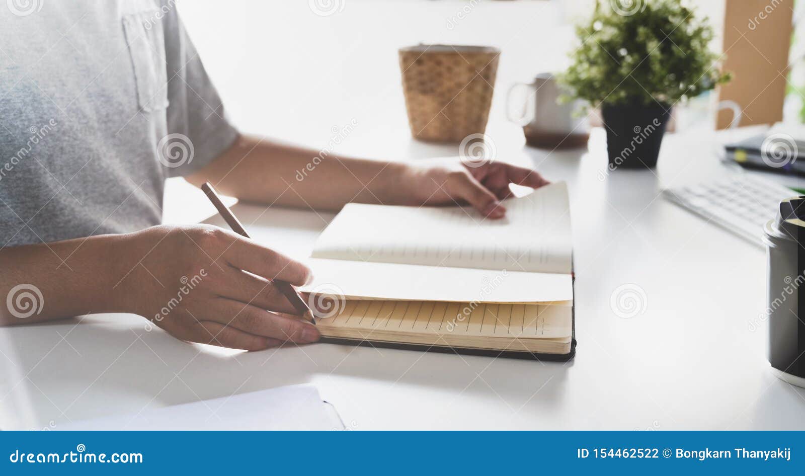 Man Writing His Idea Concepts on Notebook Stock Photo - Image of ...
