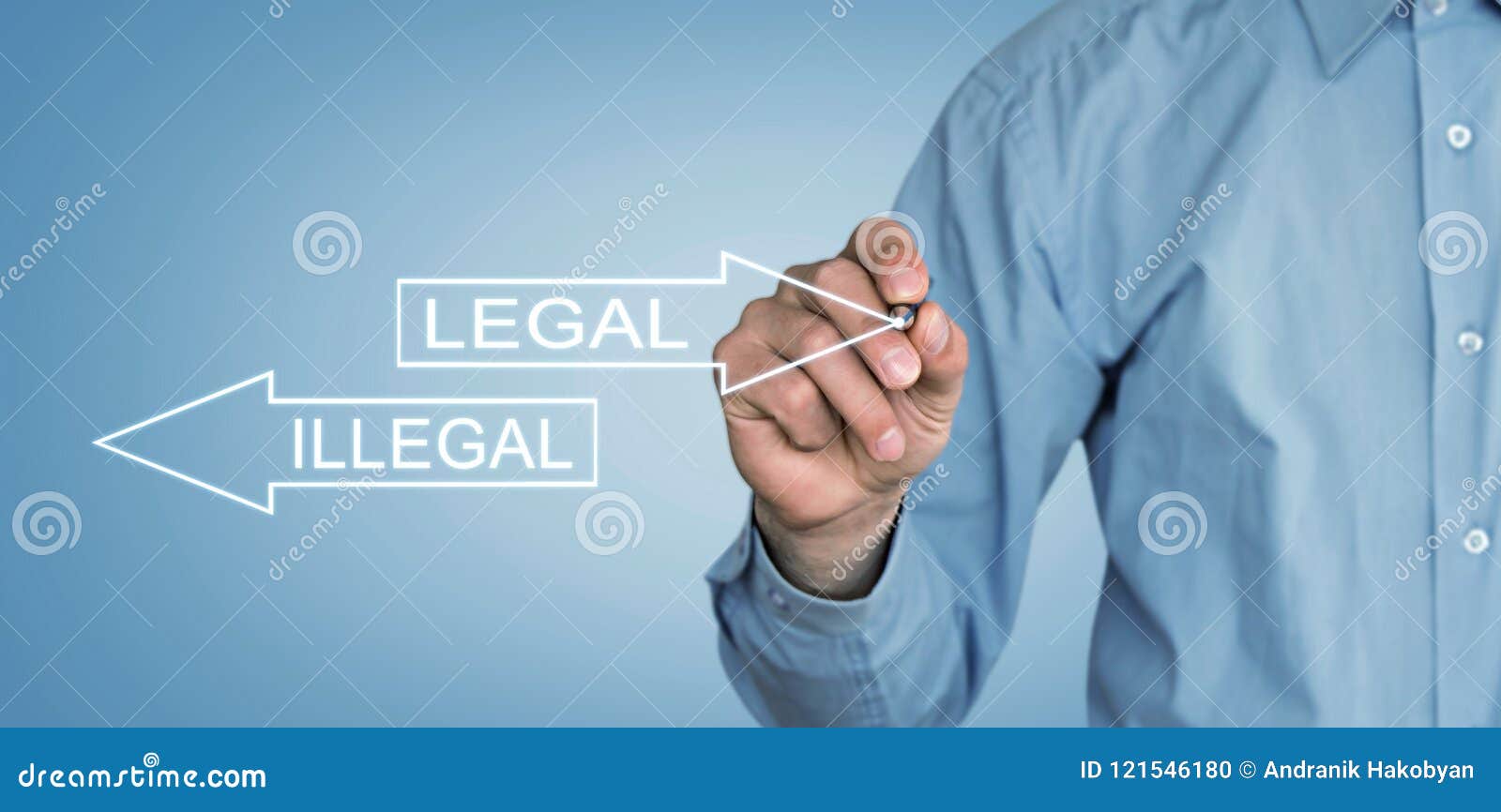 Man Writing Illegal and Legal Words with Arrows on Screen. Stock Photo ...