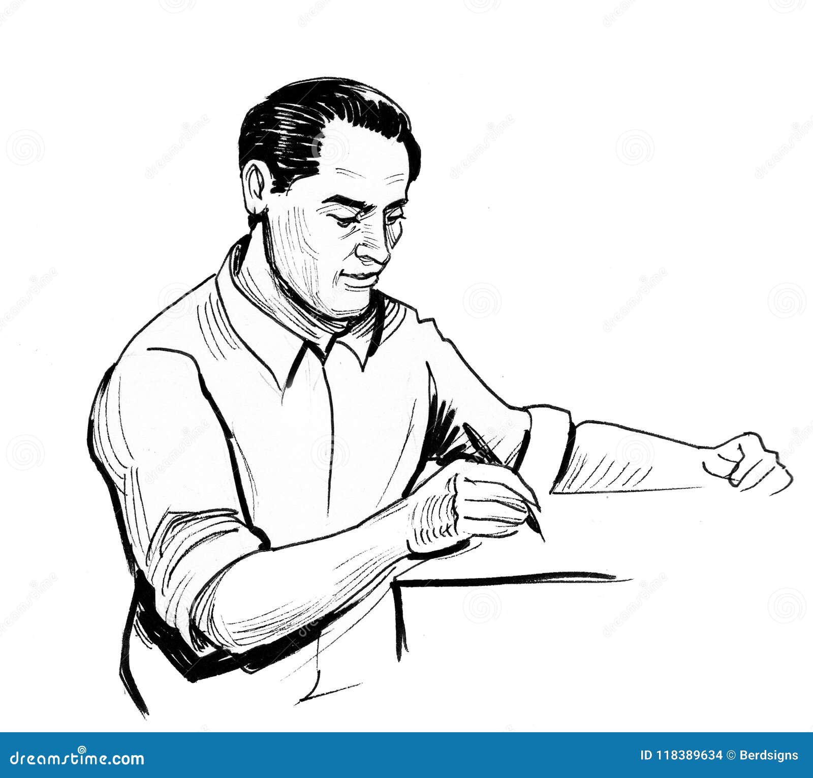Man writing stock illustration. Illustration of retro - 118389634