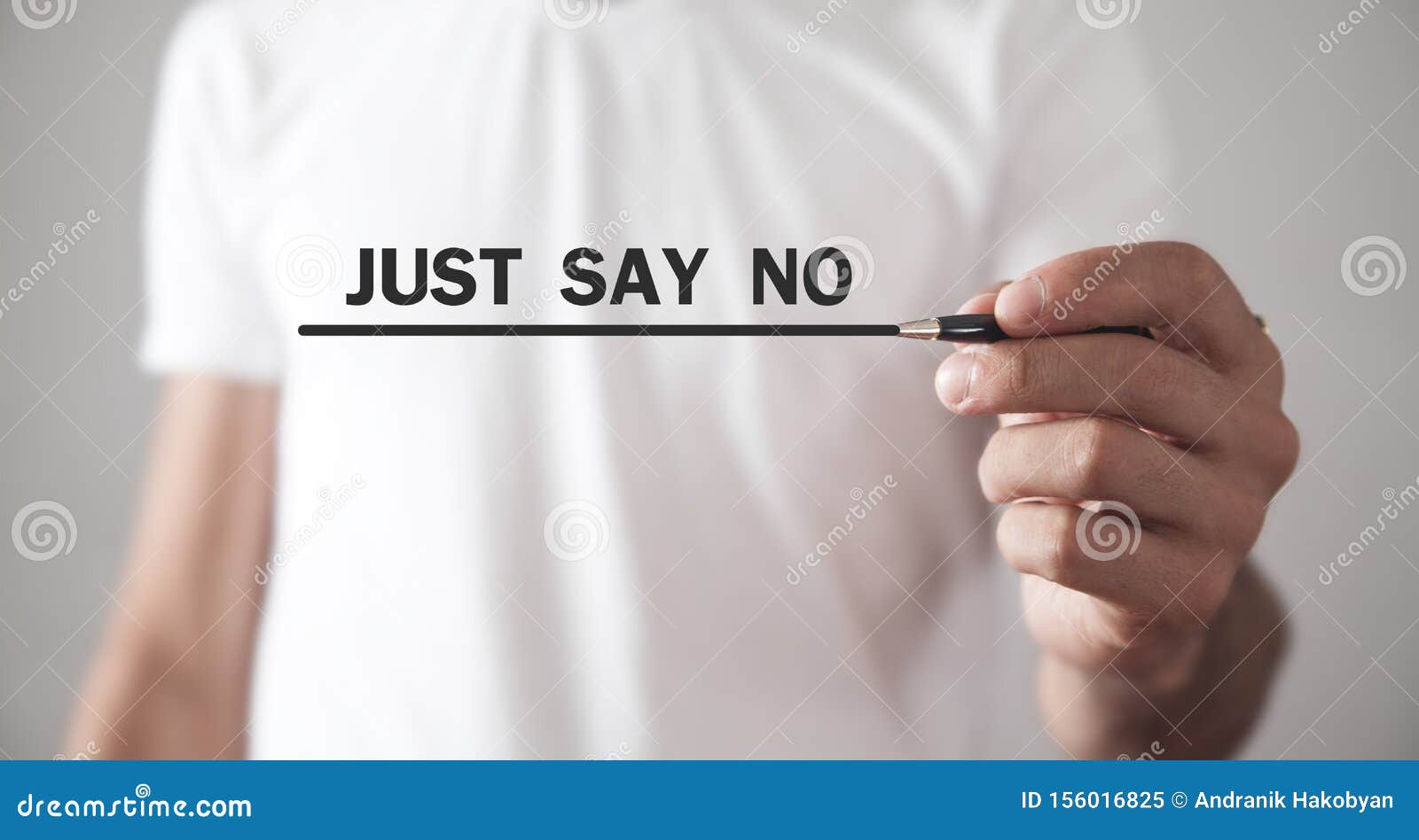 Man Writing Just Say No in Screen Stock Image - Image of concept ...