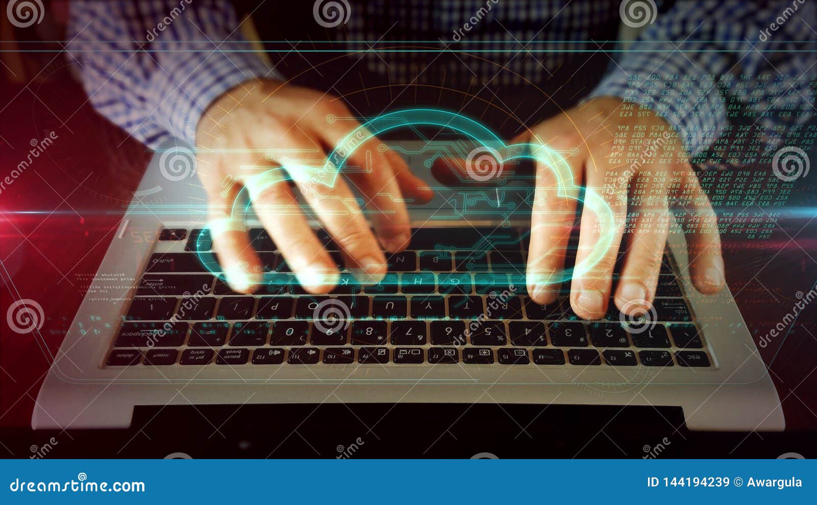 Man Writing on Laptop Keyboard with Cloud Stock Image - Image of hand ...