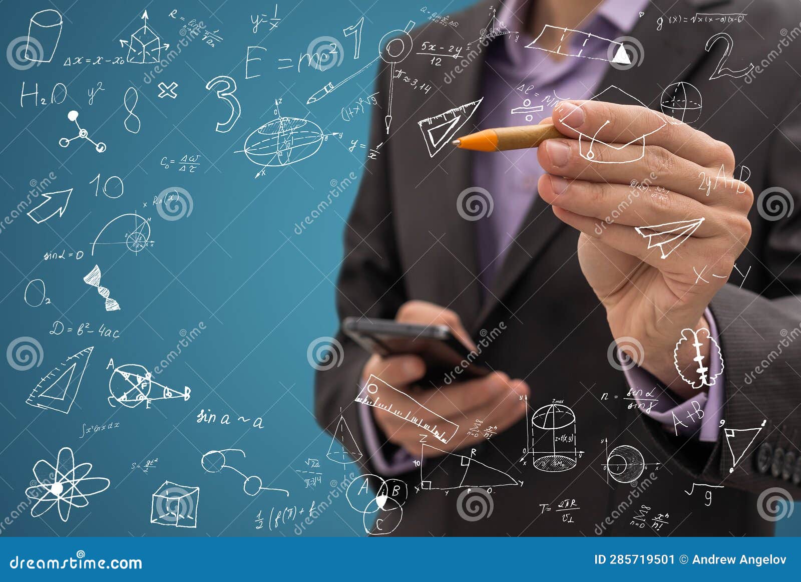 Man Writing Math Formulas on the Screen. High Quality Photo Stock Image ...