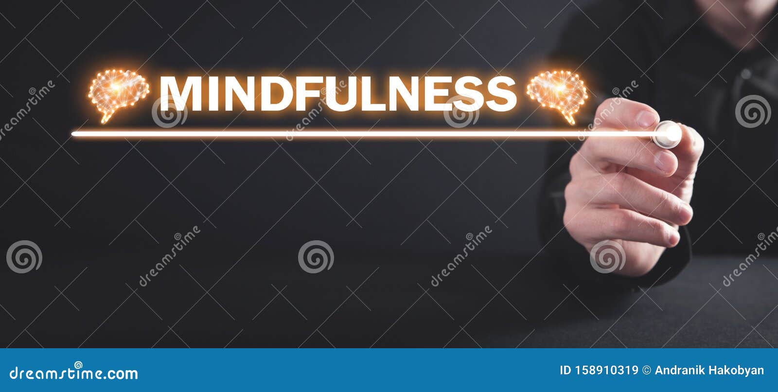 Man Writing Mindfulness Word in Screen Stock Image - Image of screen ...