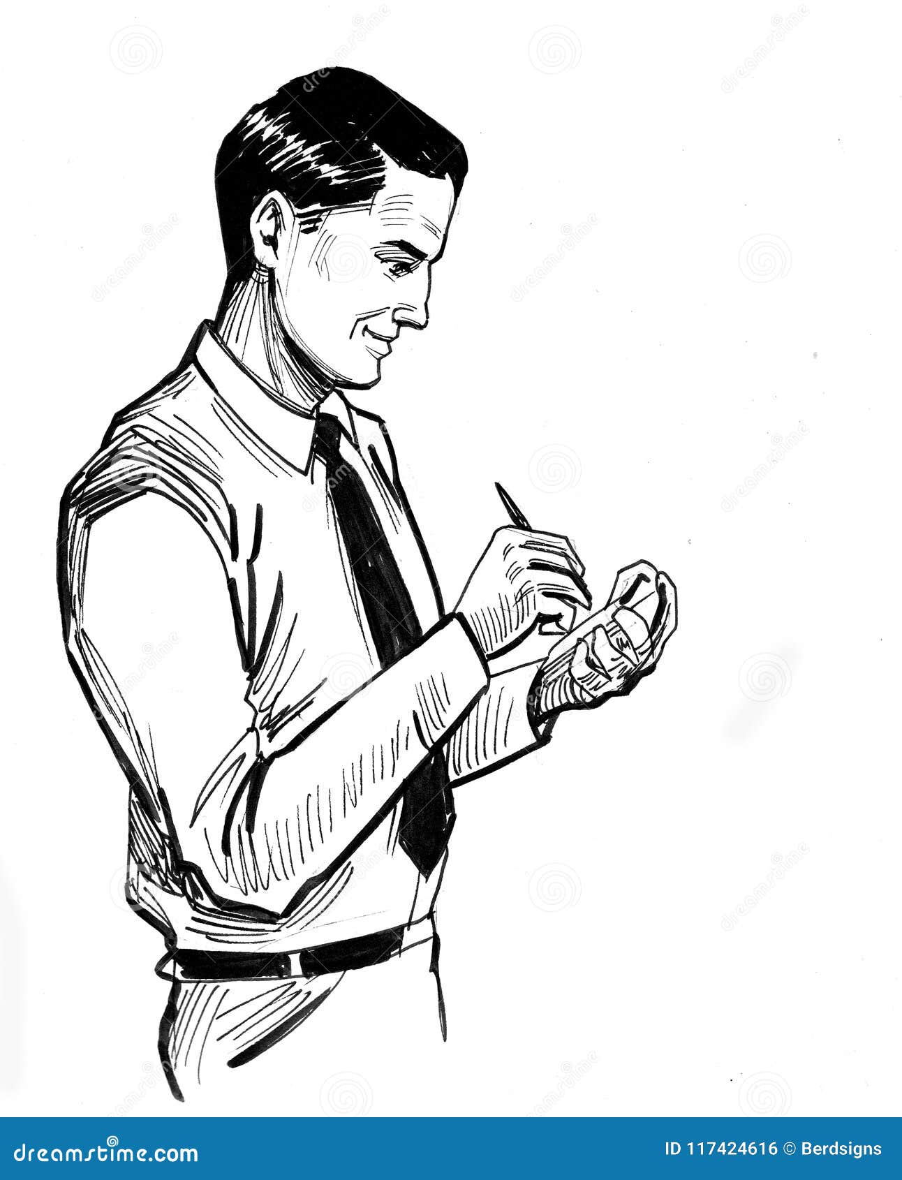 Man writing in notebook stock illustration. Illustration of artwork ...